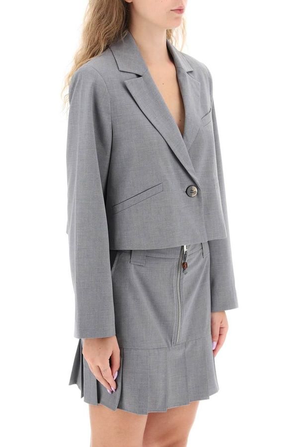 Ganni cropped single-breasted jacket - Grey | Garmentory