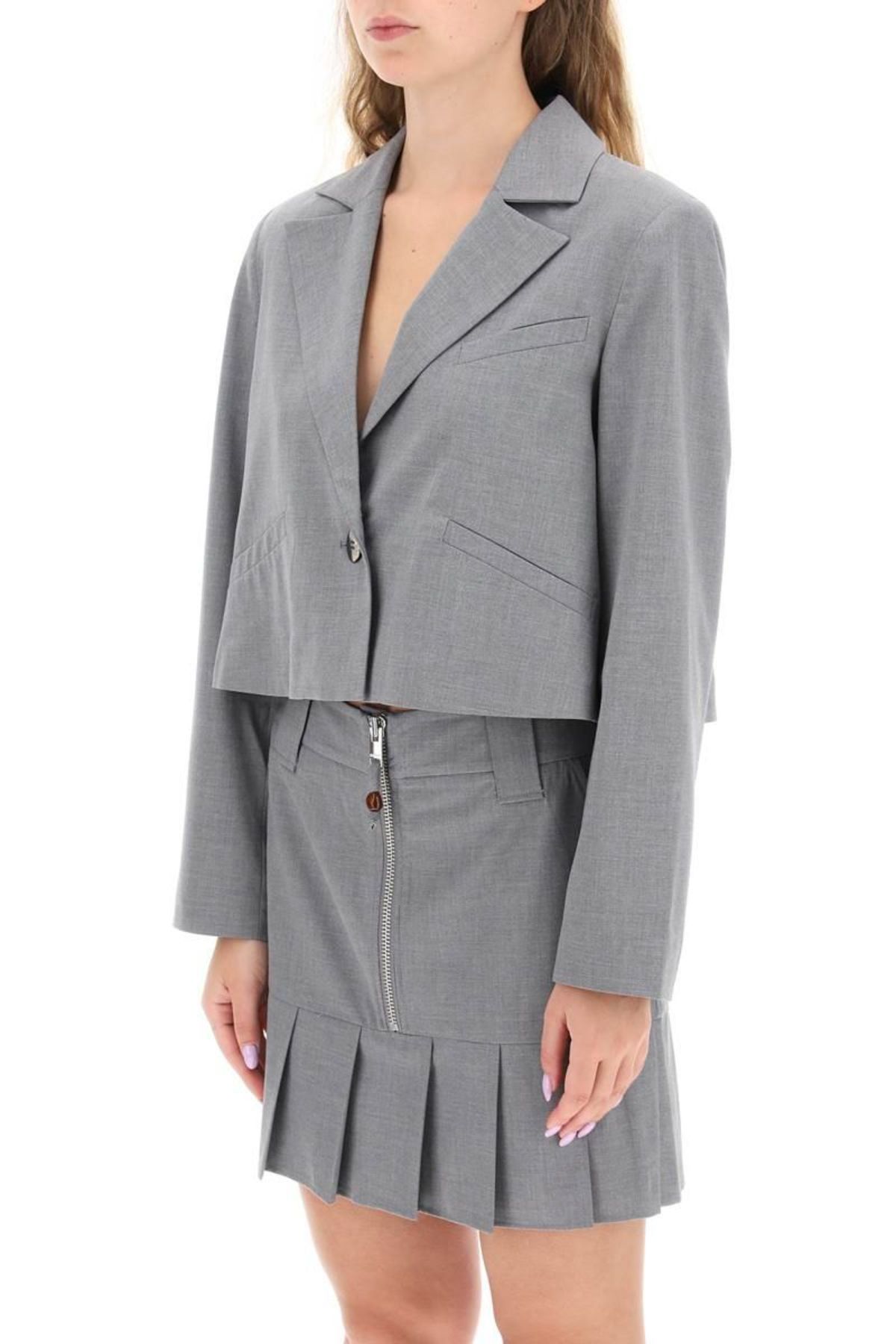 Ganni cropped single-breasted jacket - Grey | Garmentory