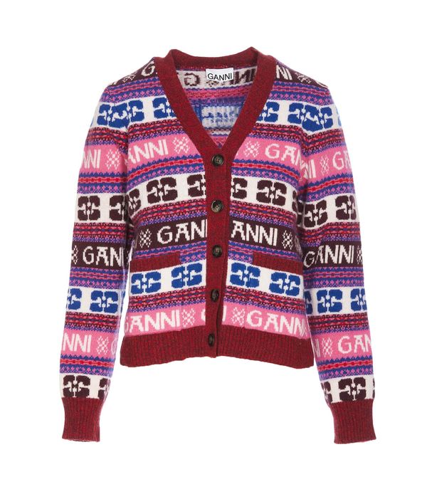 Ganni Logo wool cardigan - MULTICOLOUR | Garmentory