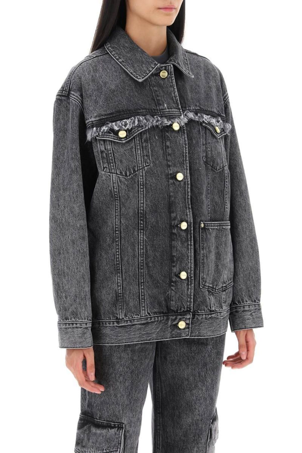 Ganni denim maxi jacket - GREY | Garmentory