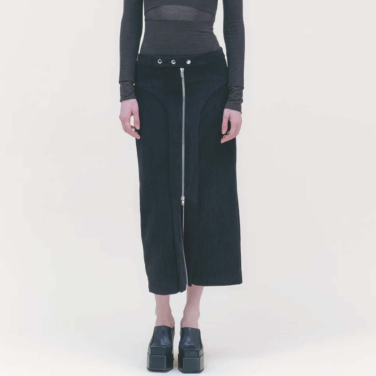 ECKHAUS LATTA Cord Zip Skirt - Soot | Garmentory