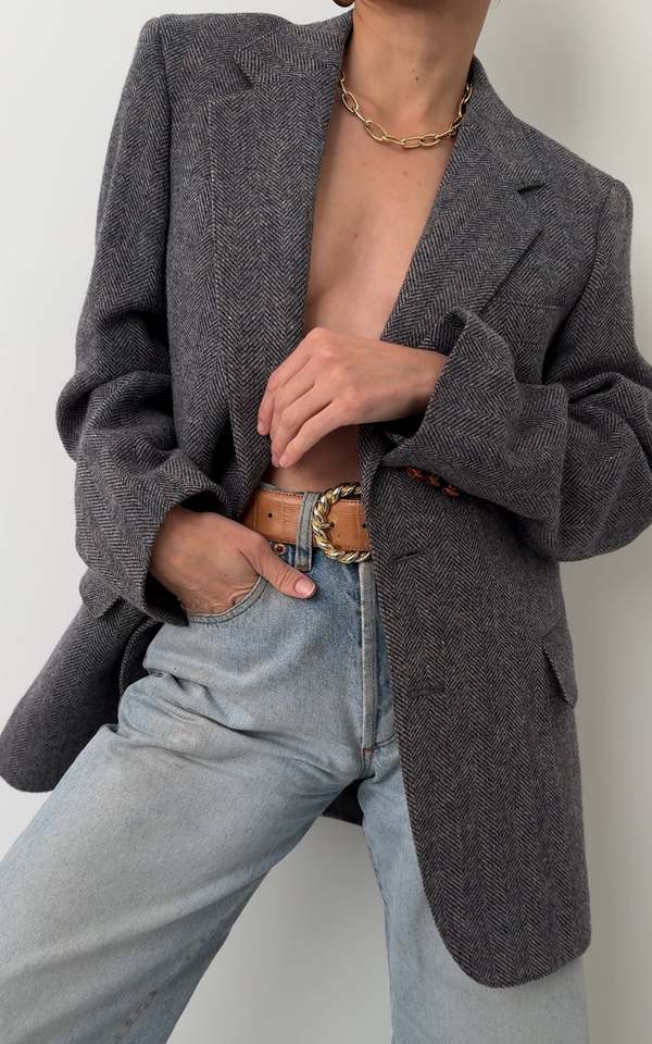 Vintage Pure Wool Herringbone Blazer - Plomb | Garmentory