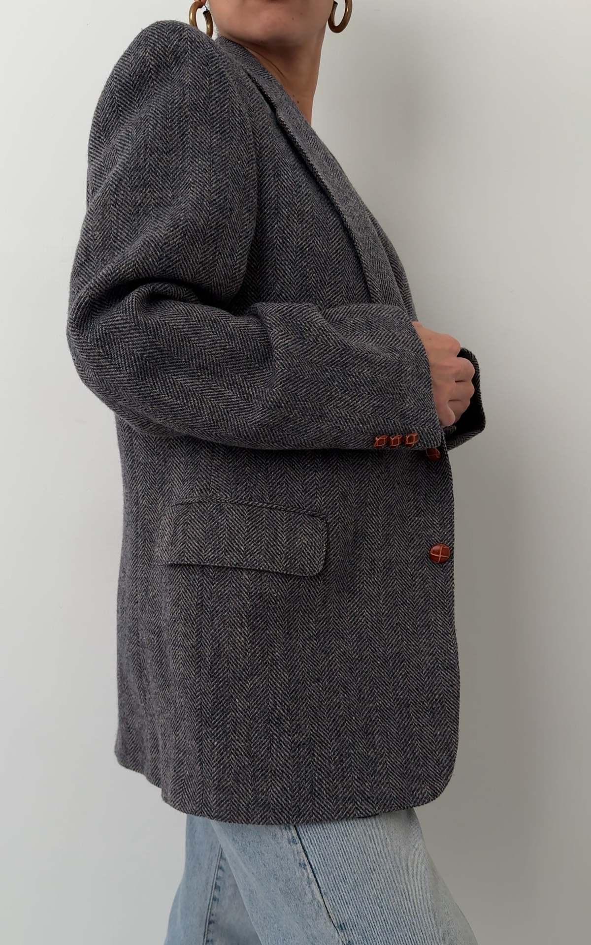 Vintage Pure Wool Herringbone Blazer - Plomb | Garmentory