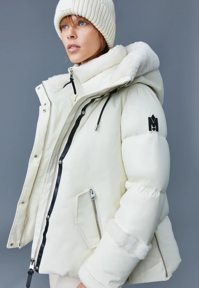 Mackage Cyrah Arctic Twill Down Jacket With Shearling Trim - Cream ...
