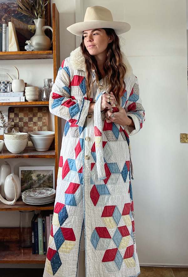 Calico Shearling Quilt Duster - Indigo/Red | Garmentory