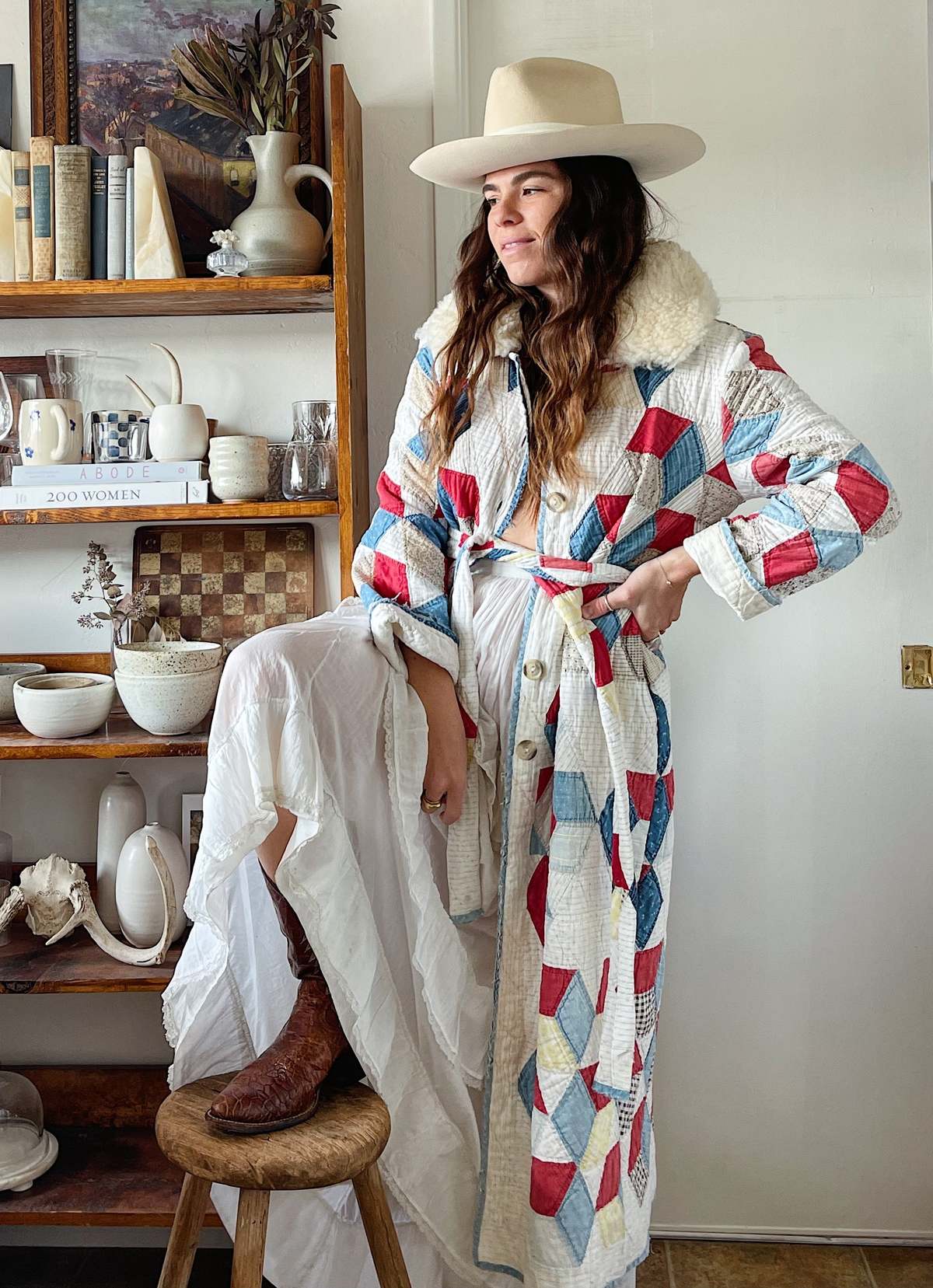 Calico Shearling Quilt Duster - Indigo/Red | Garmentory