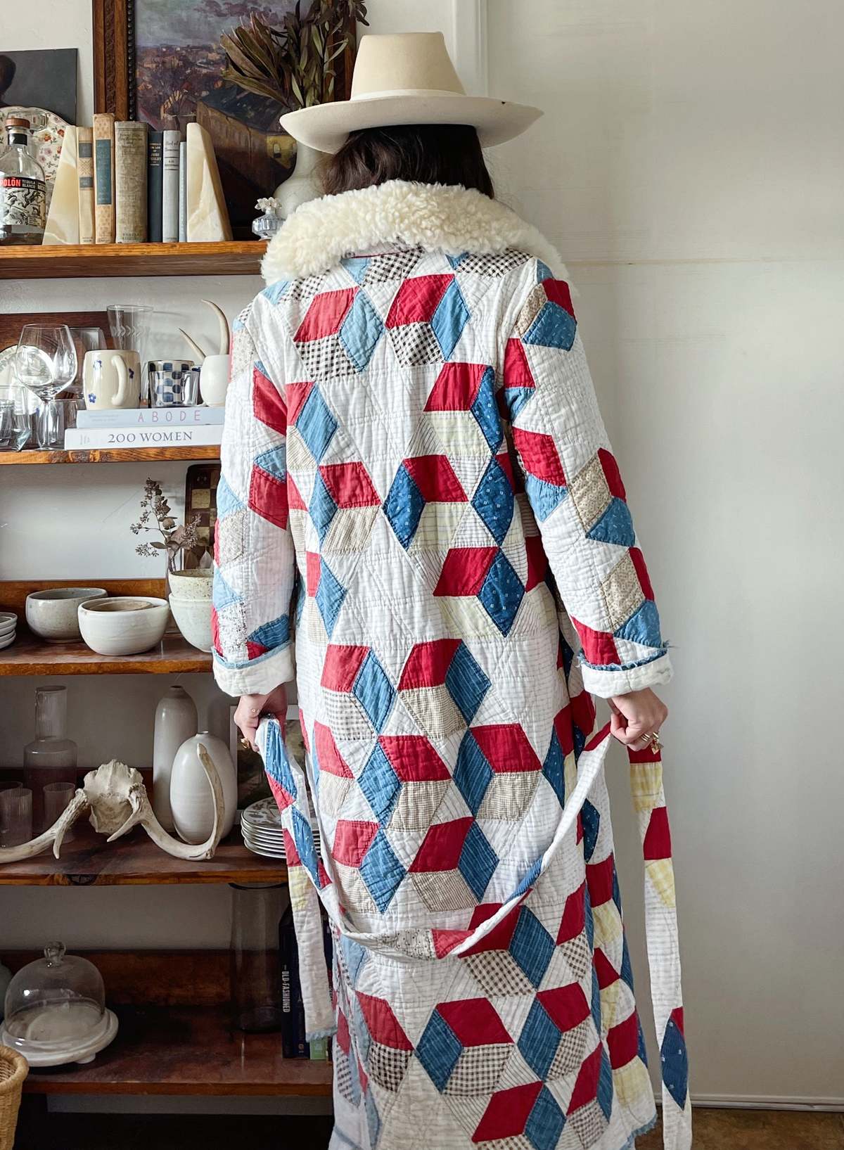 Calico Shearling Quilt Duster - Indigo/Red | Garmentory