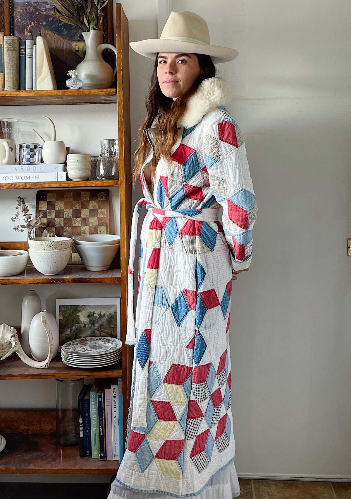 Calico Shearling Quilt Duster - Indigo/Red | Garmentory