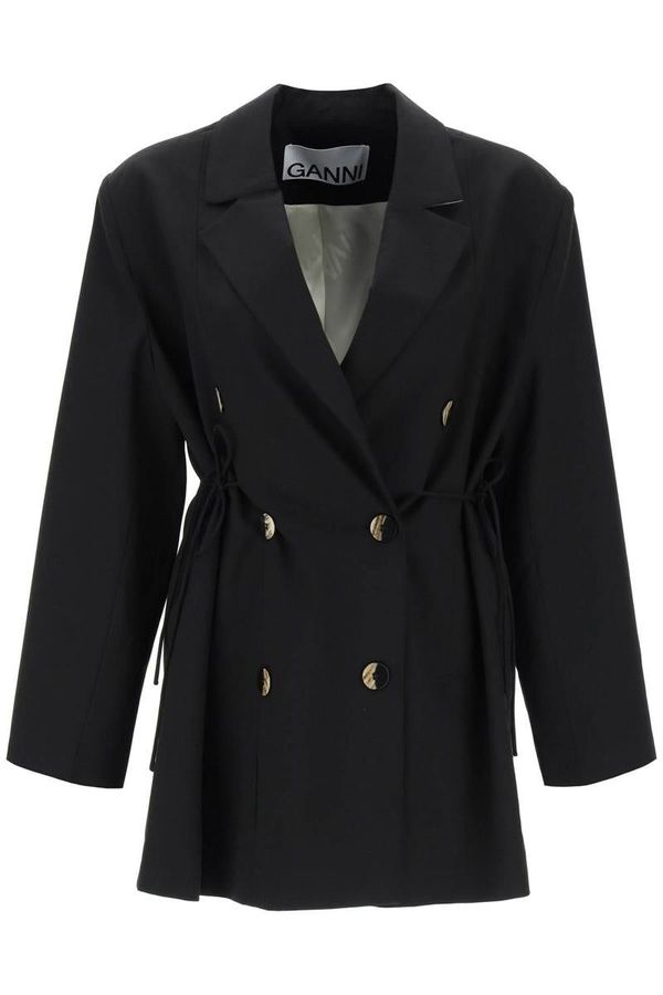 Ganni Double-breasted Blazer With Self-tie Strings | Garmentory