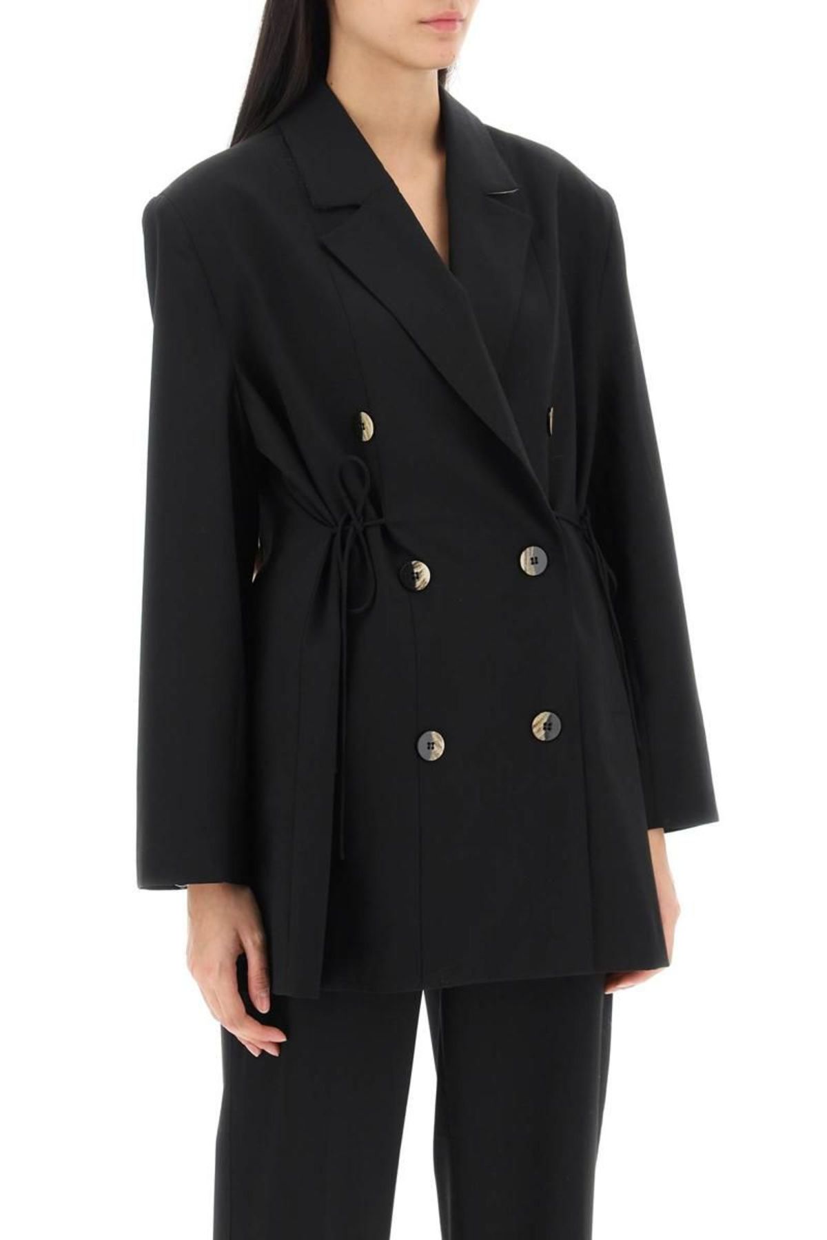 Ganni Double-breasted Blazer With Self-tie Strings | Garmentory