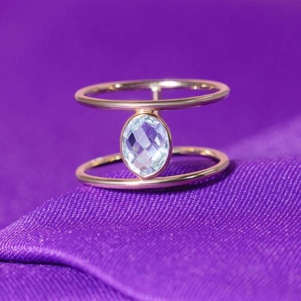 Altar Houseline 14k Faceted Oval Topaz Bezel Ring - Blue Topaz | Garmentory