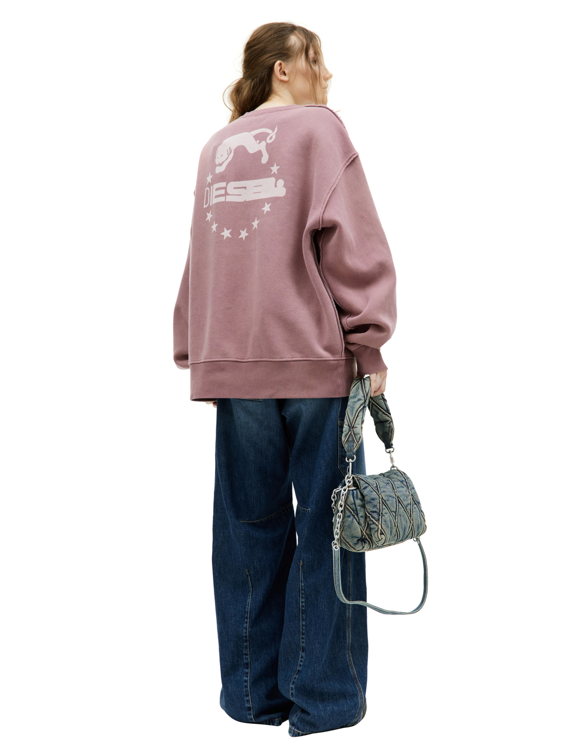 DIESEL S-Macs sweatshirt with Diesel Panther logo - Pink | Garmentory