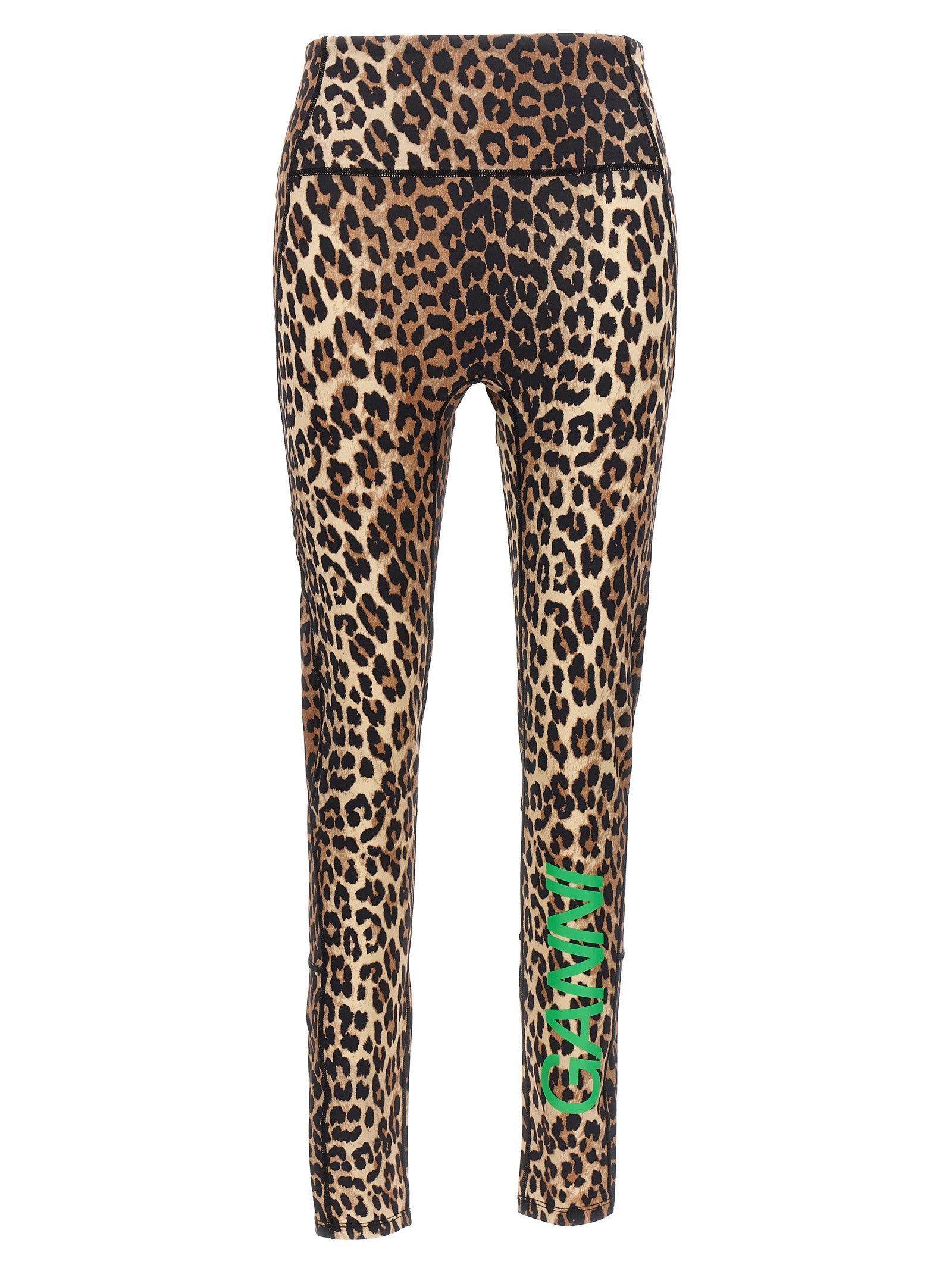 Ganni Leopard print logo leggings - Brown | Garmentory