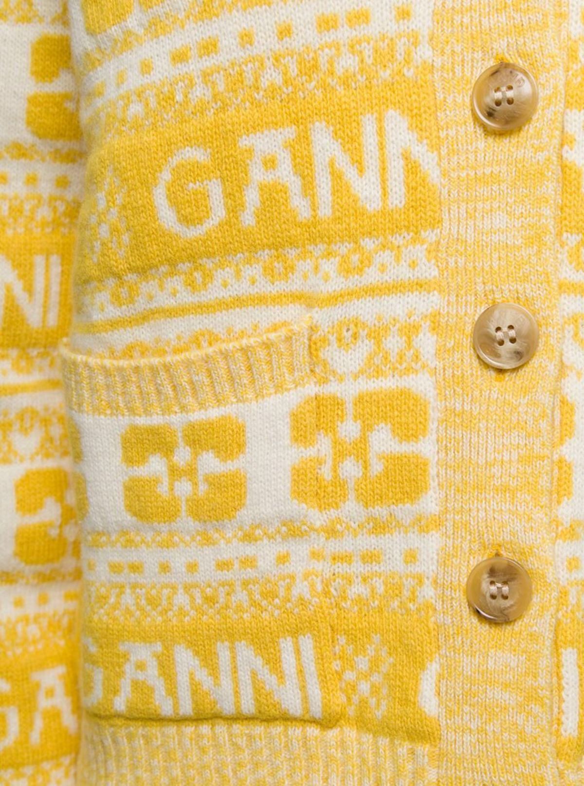 Yellow Cardigan with Logo Motif Jacquard in Wool Blend Woman | Garmentory