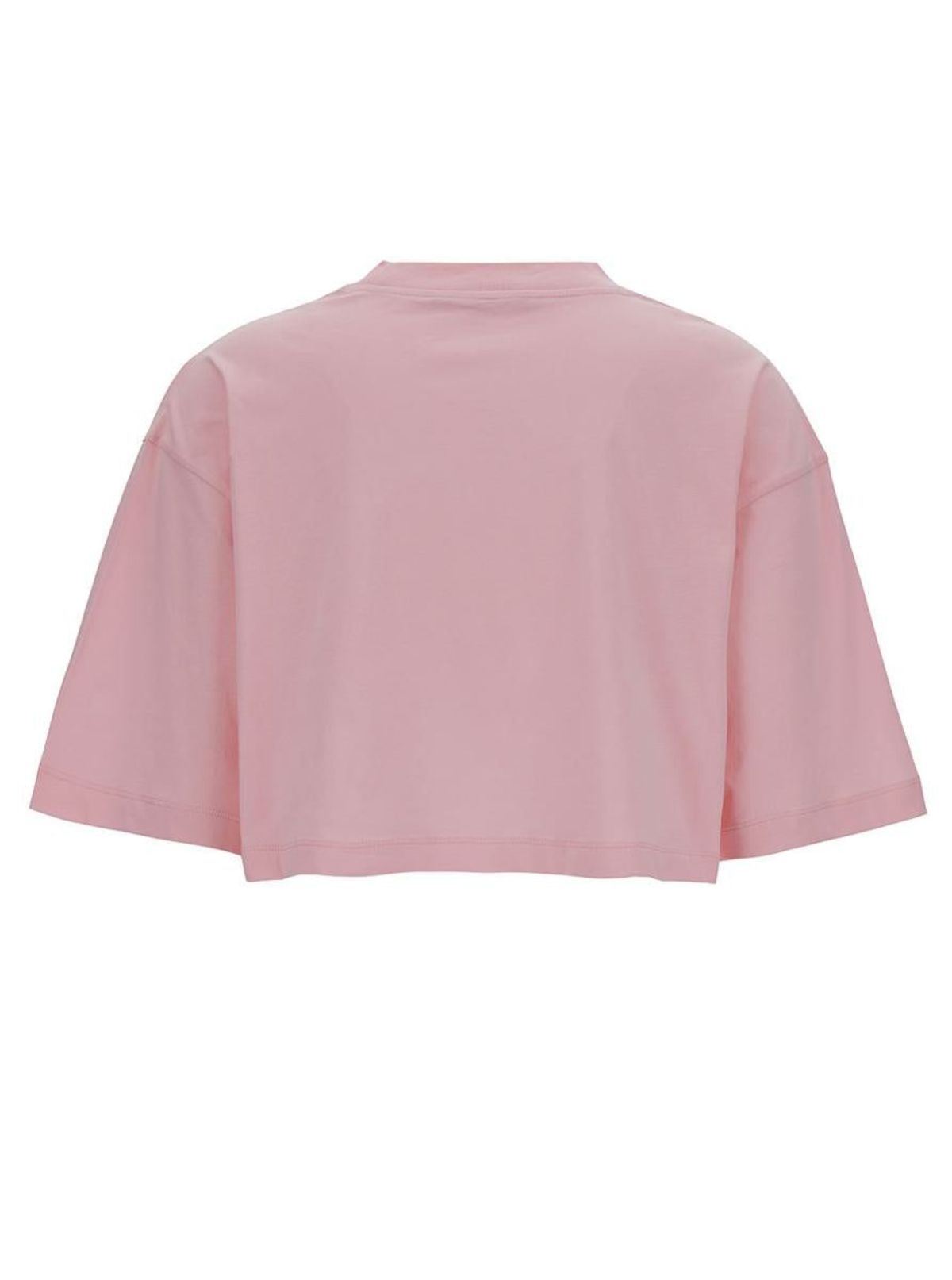 Pink Cropped T-Shirt with Logo Print in Cotton Woman | Garmentory