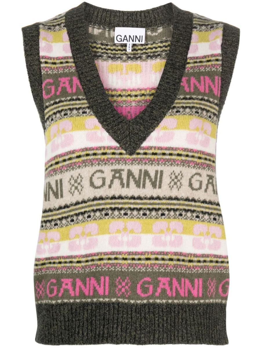 Ganni Logo wool blend vest - Multi | Garmentory