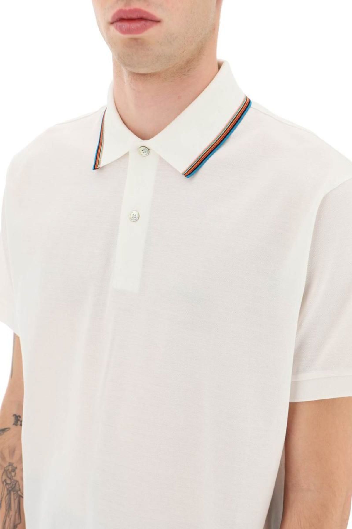 PAUL SMITH signature stripe collar polo shirt - White | Garmentory