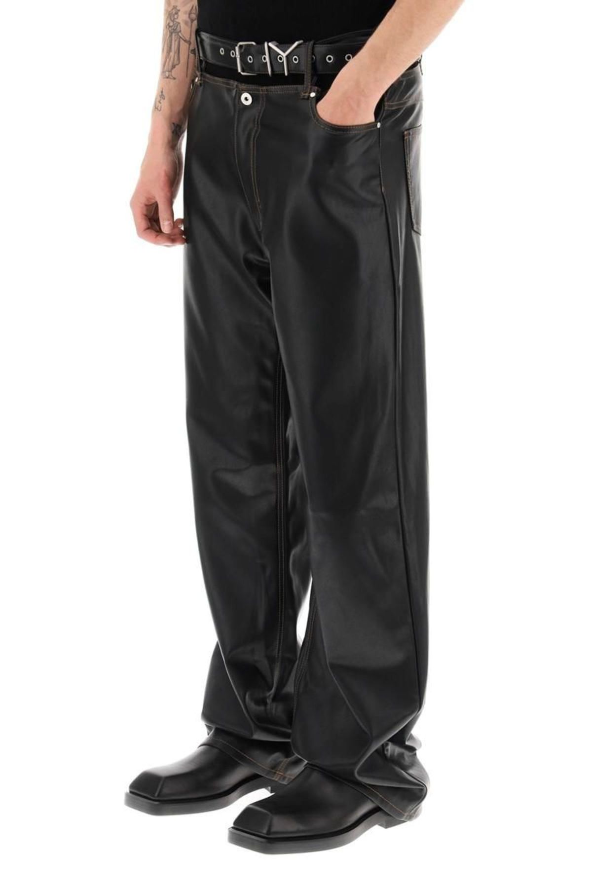 Y/project wide leg vegan leather pants - Black | Garmentory