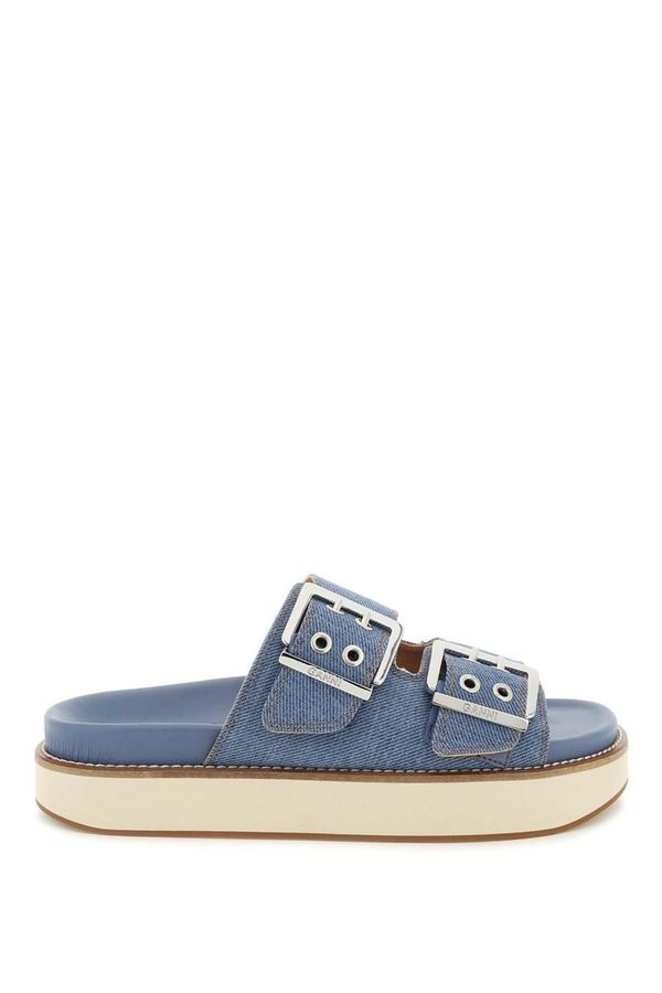 Ganni denim double strap slides - BLUE | Garmentory