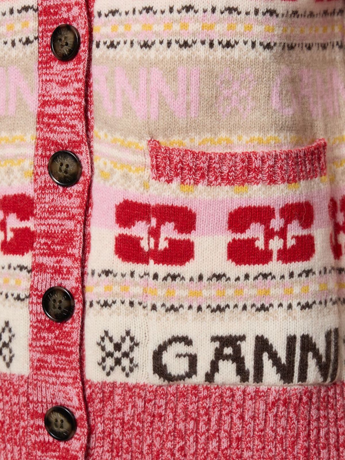 Ganni Logo Wool Blend Cardigan - Multi | Garmentory