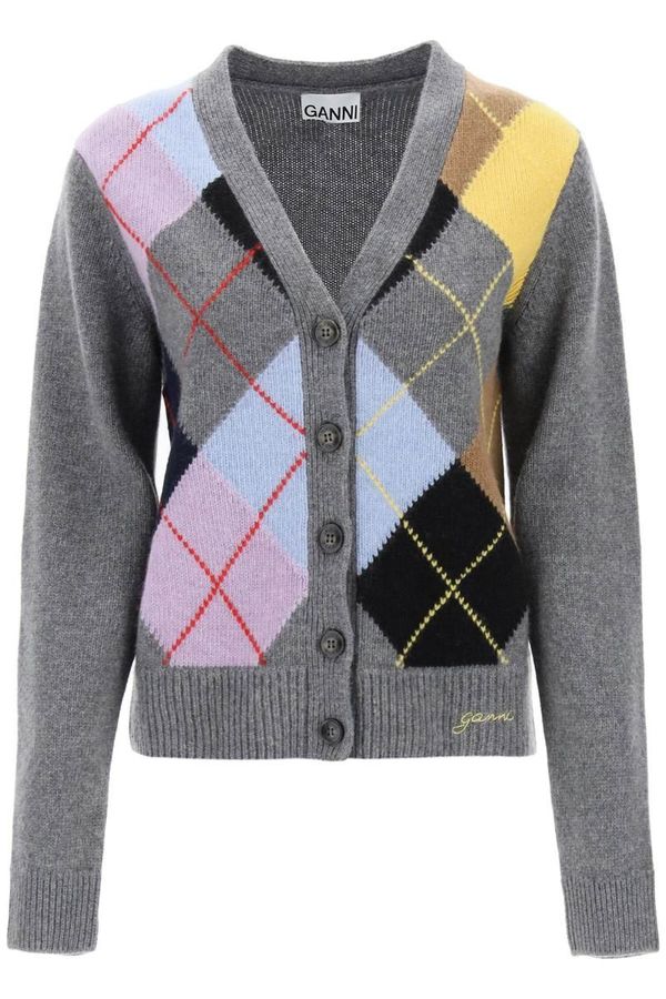 Ganni cardigan with argyle pattern | Garmentory