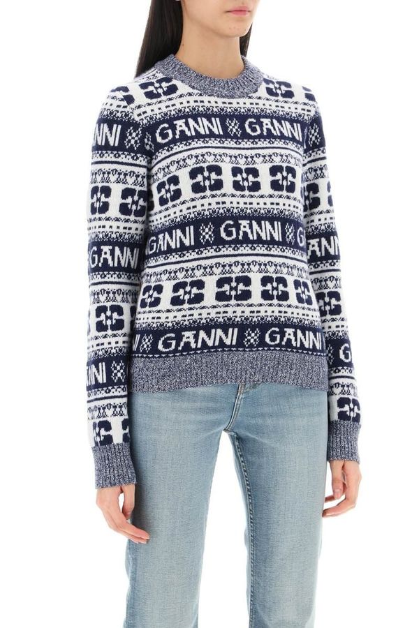 Ganni jacquard wool sweater with logo pattern - Multicolor | Garmentory