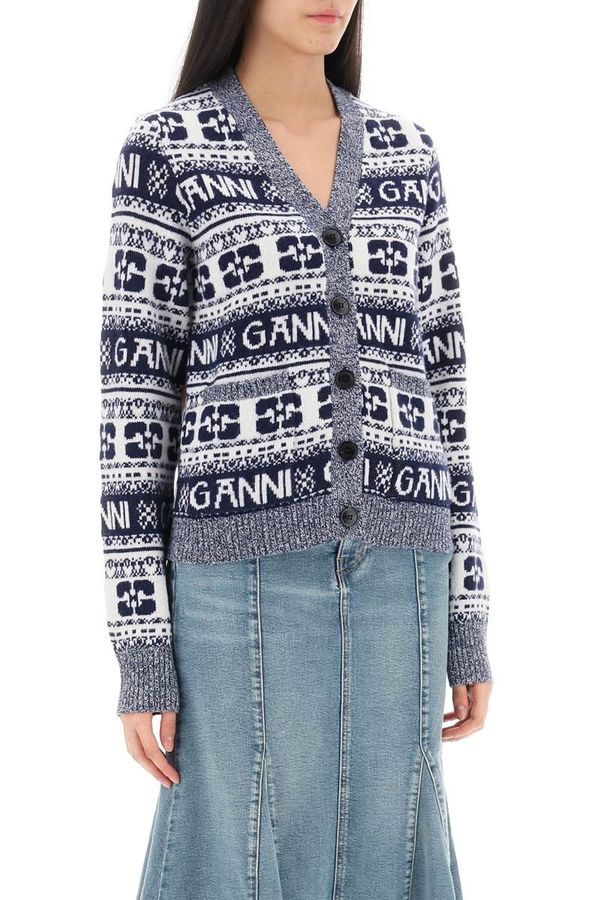 Ganni jacquard wool cardigan with logo pattern - MULTICOLOR | Garmentory