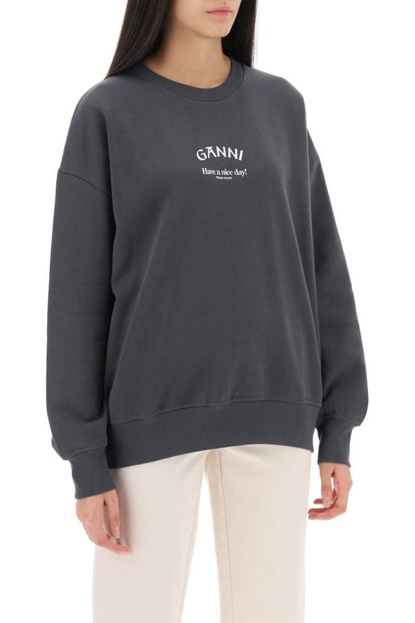 Ganni oversized sweatshirt with logo print - Grey | Garmentory