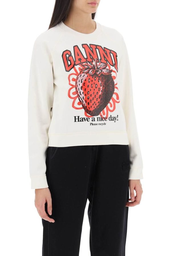 Ganni crew-neck sweatshirt with graphic print - White | Garmentory