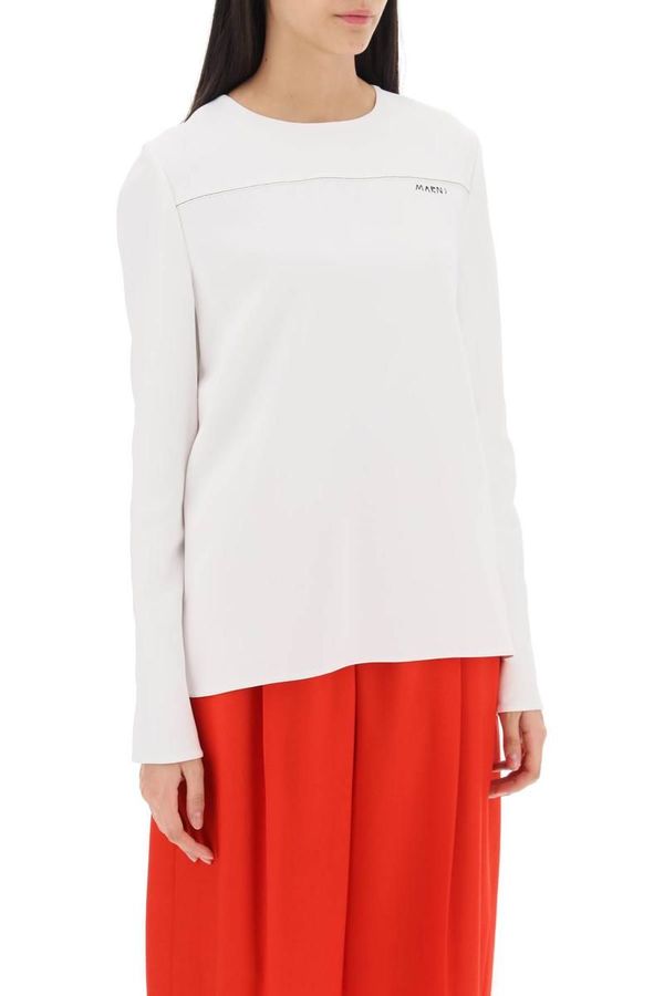Marni cady blouse with logo embroidery - White | Garmentory