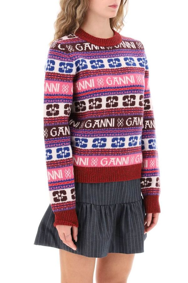 Ganni jacquard wool sweater with logo pattern - Multi | Garmentory