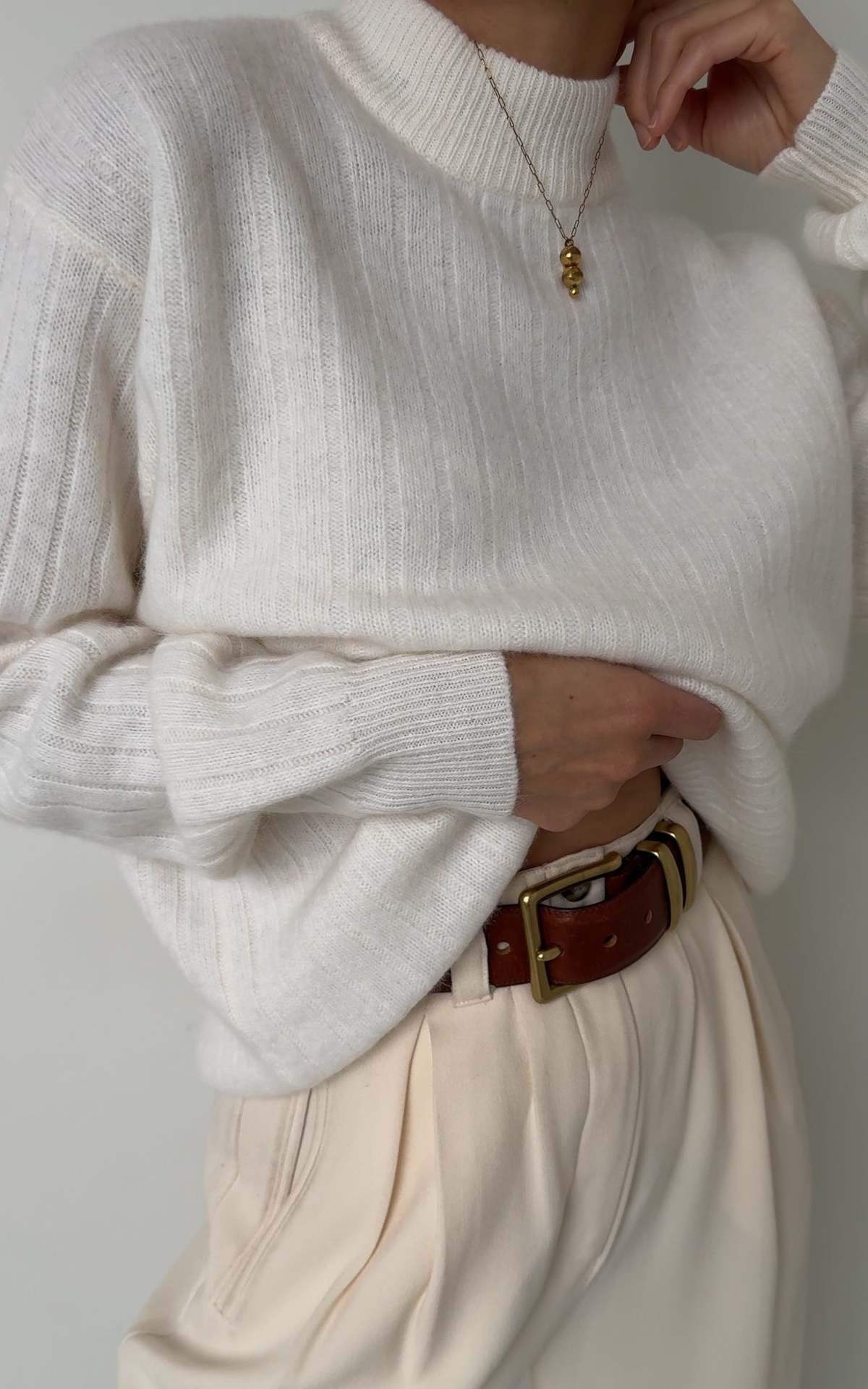 Vintage Angora Lambswool Mock Neck Sweater - Noix de Coco | Garmentory