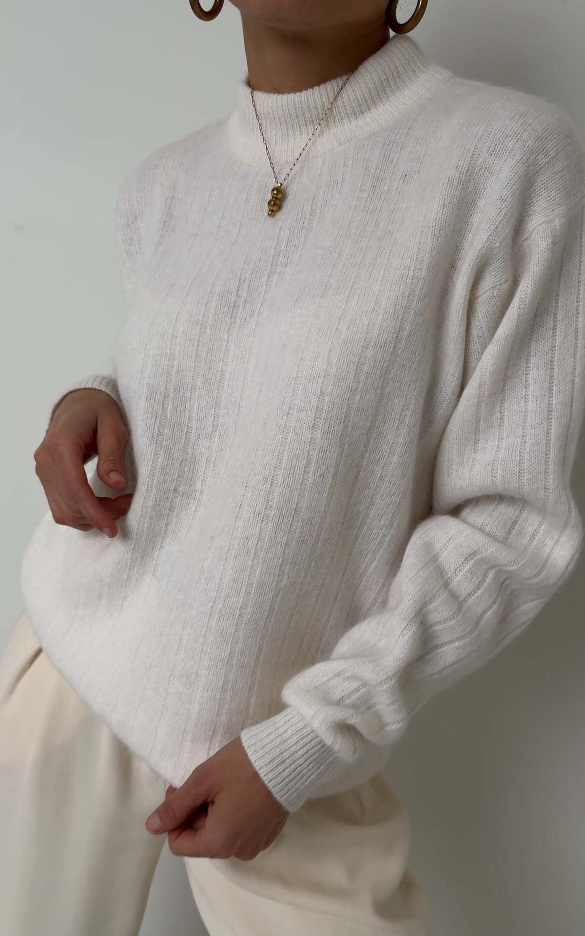 Vintage Angora Lambswool Mock Neck Sweater - Noix de Coco | Garmentory