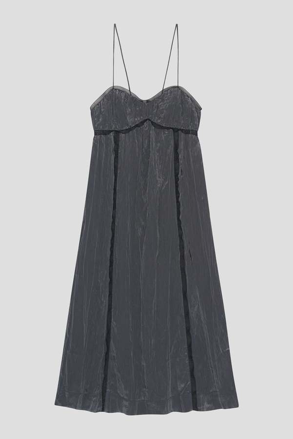 Ganni Shiny Tech Strap Midi Dress - Gray Pinstripe | Garmentory