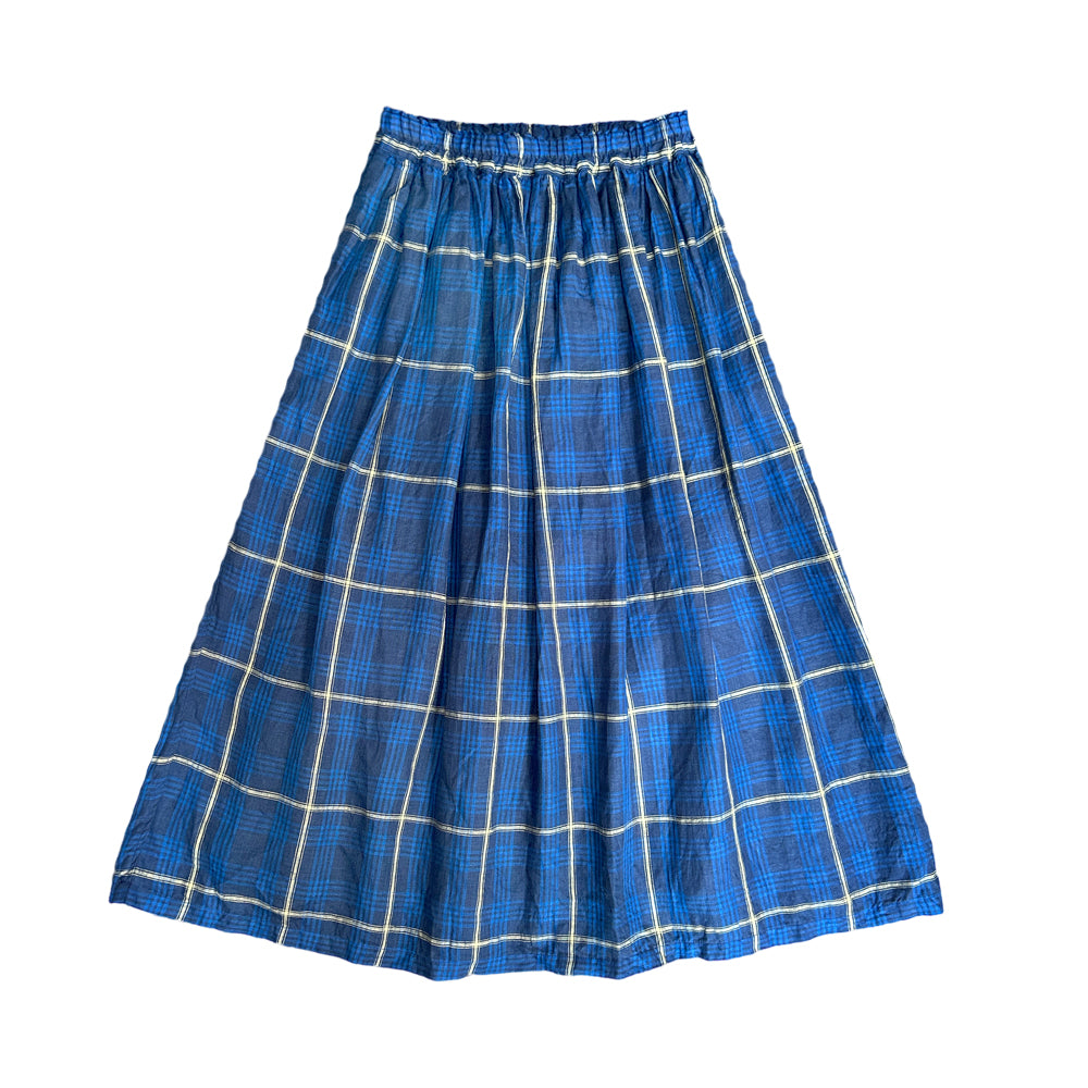 ICHI ANTIQUITES LINEN CHECK SKIRT - BLUE | Garmentory