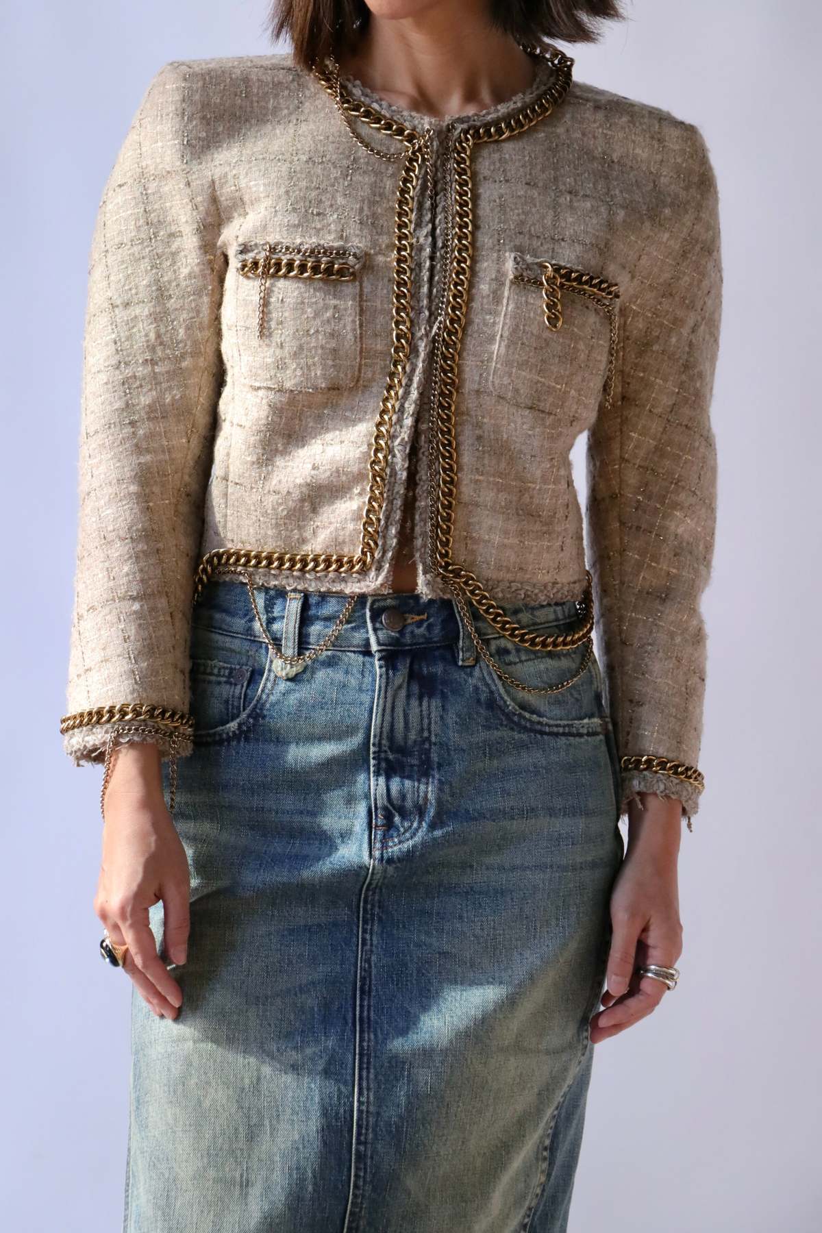 R13 Square Shoulder Tweed Jacket - Beige | Garmentory