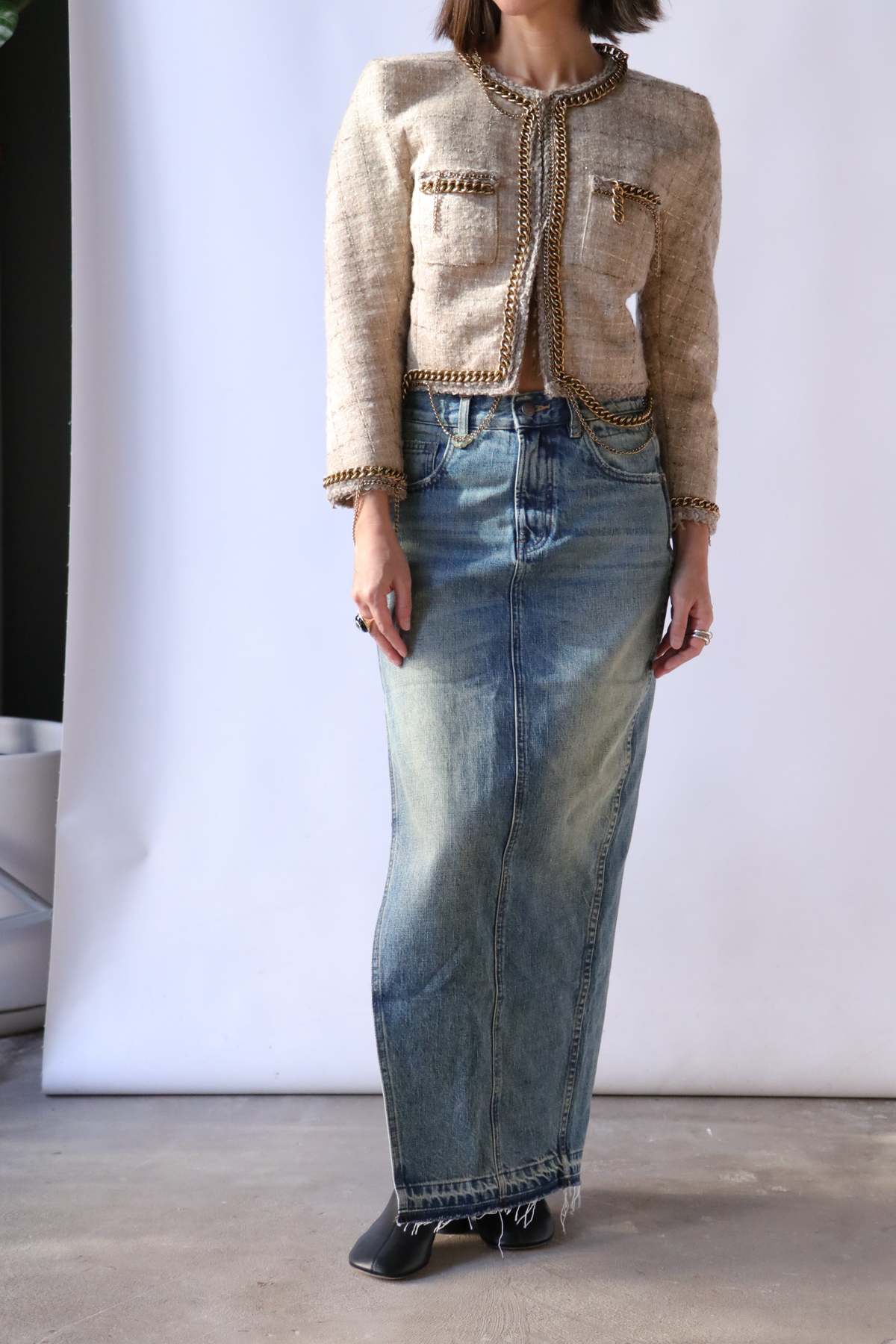 R13 Square Shoulder Tweed Jacket - Beige | Garmentory