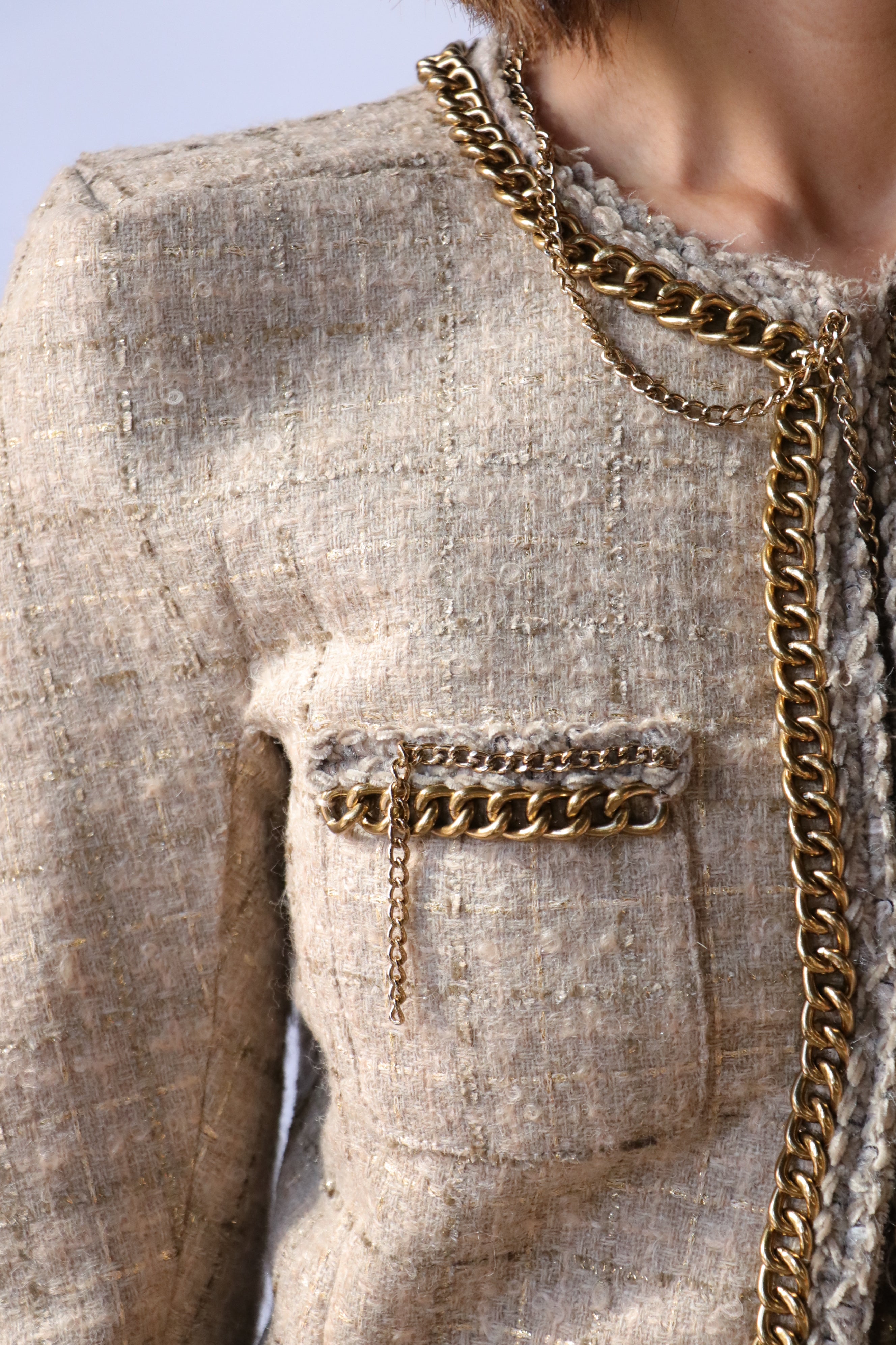 R13 Square Shoulder Tweed Jacket - Beige | Garmentory