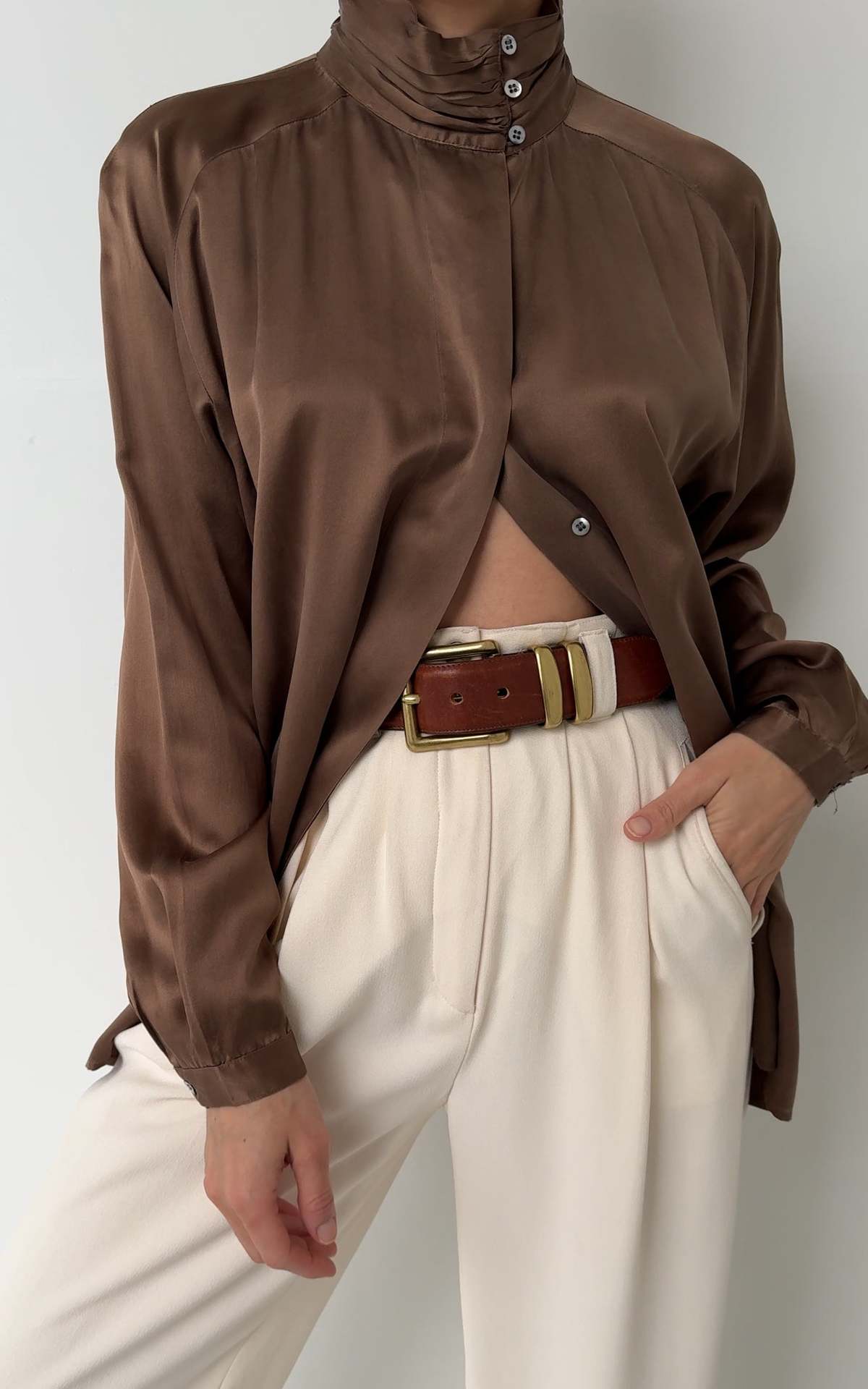 Vintage Silk Long Sleeve Blouse - Mousse au Chocolat | Garmentory