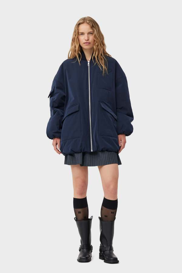 Ganni Twill Oversized Bomber Jacket - Sky Captain | Garmentory
