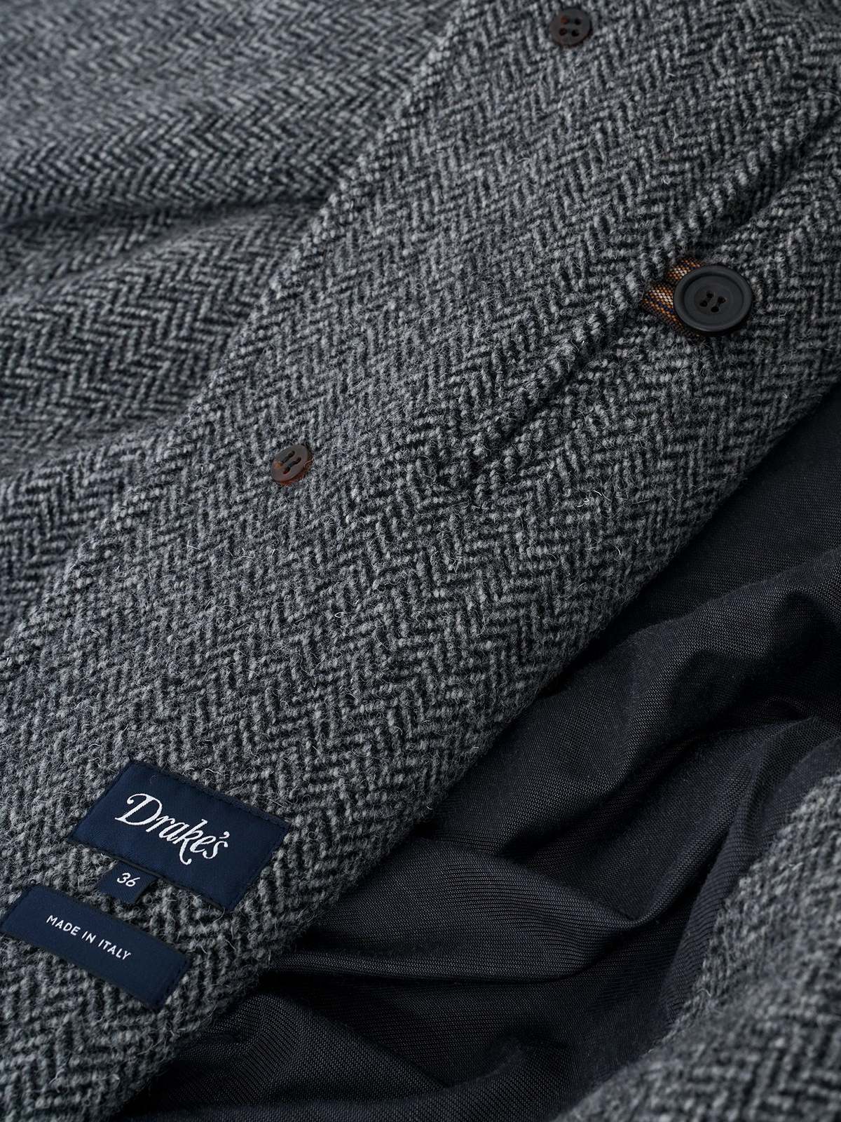 DRAKE'S HERRINGBONE RAGLAN OVERCOAT - GREY/600 | Garmentory