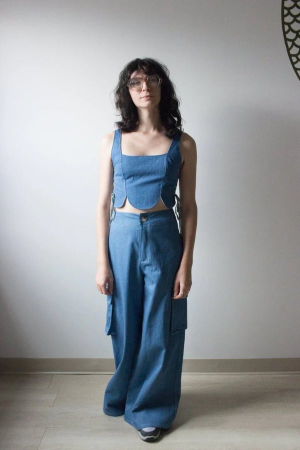 Fortiv Tulip Top - Blue Denim/Plaid | Garmentory