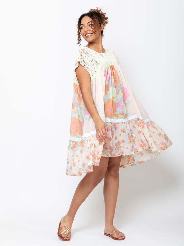 Yvonne S Short Wind Dress with Crochet Shoulders | Garmentory