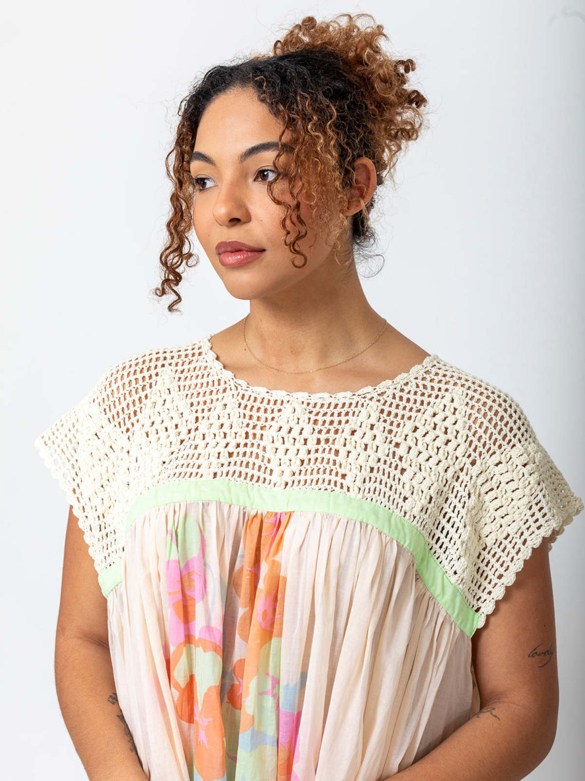 Yvonne S Short Wind Dress with Crochet Shoulders | Garmentory