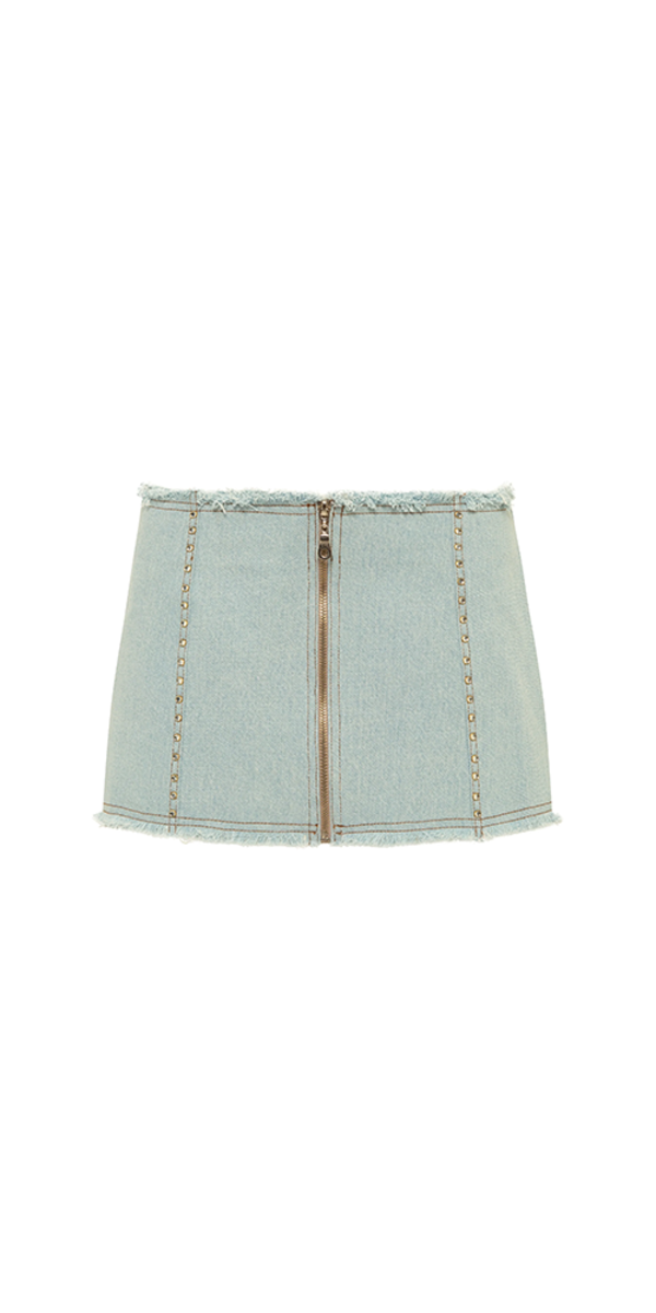 SIEDRÉS Loran Crystal Embellished Denim Mini Skirt - Light Blue | Garmentory