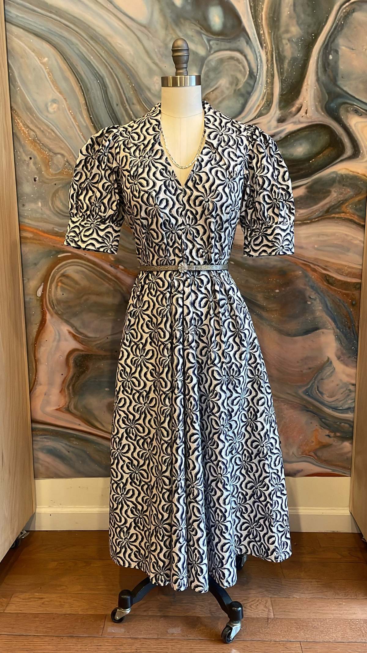 Ganni Printed Cotton V-Neck Long Dress - Egret | Garmentory