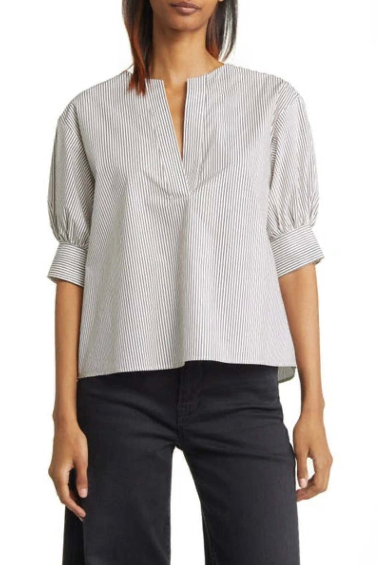 FRAME Denim V Neck Popover Top - Mocha Multi | Garmentory