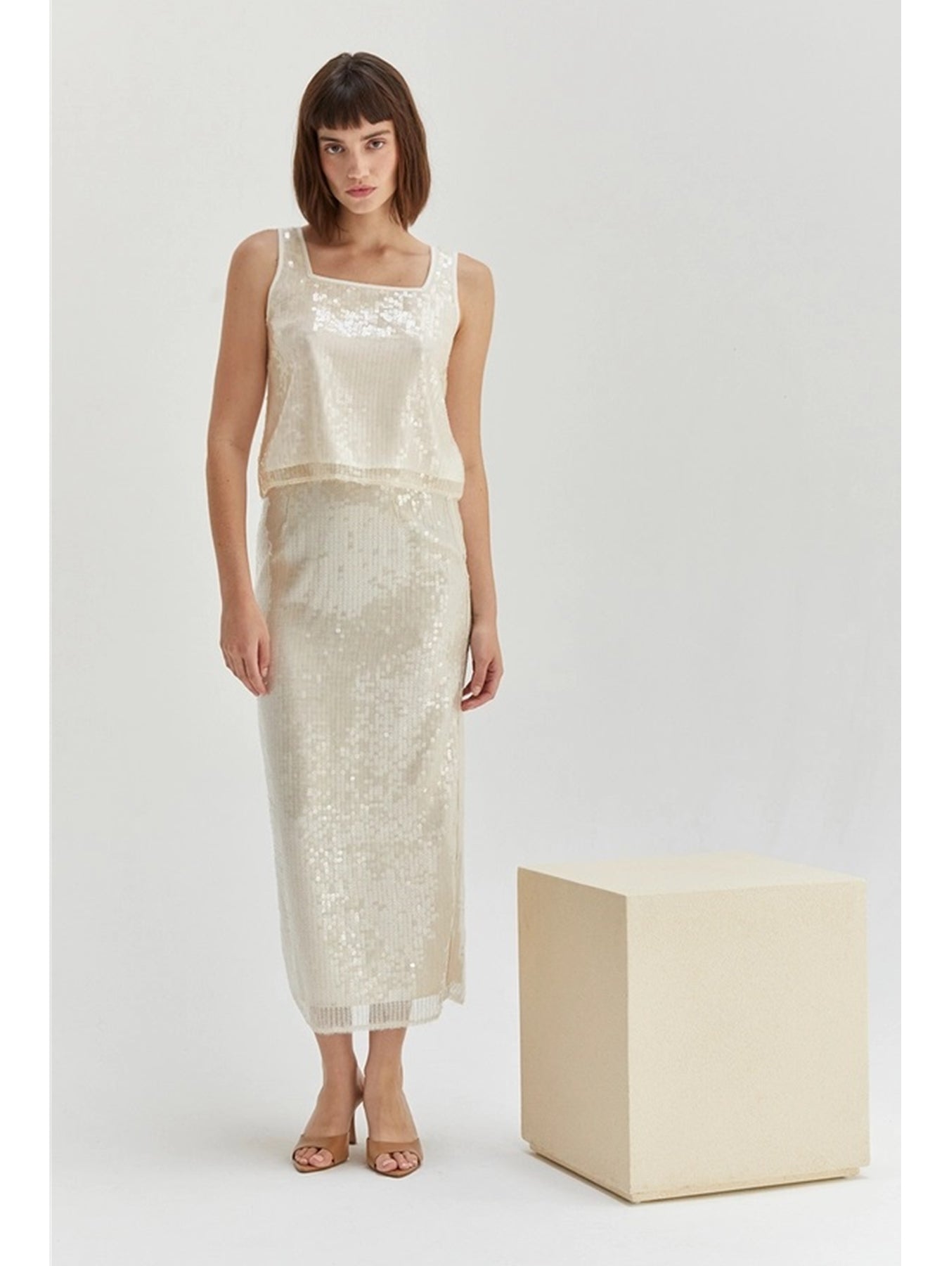 Crescent Dani Sheer Sequin Top - Cream | Garmentory