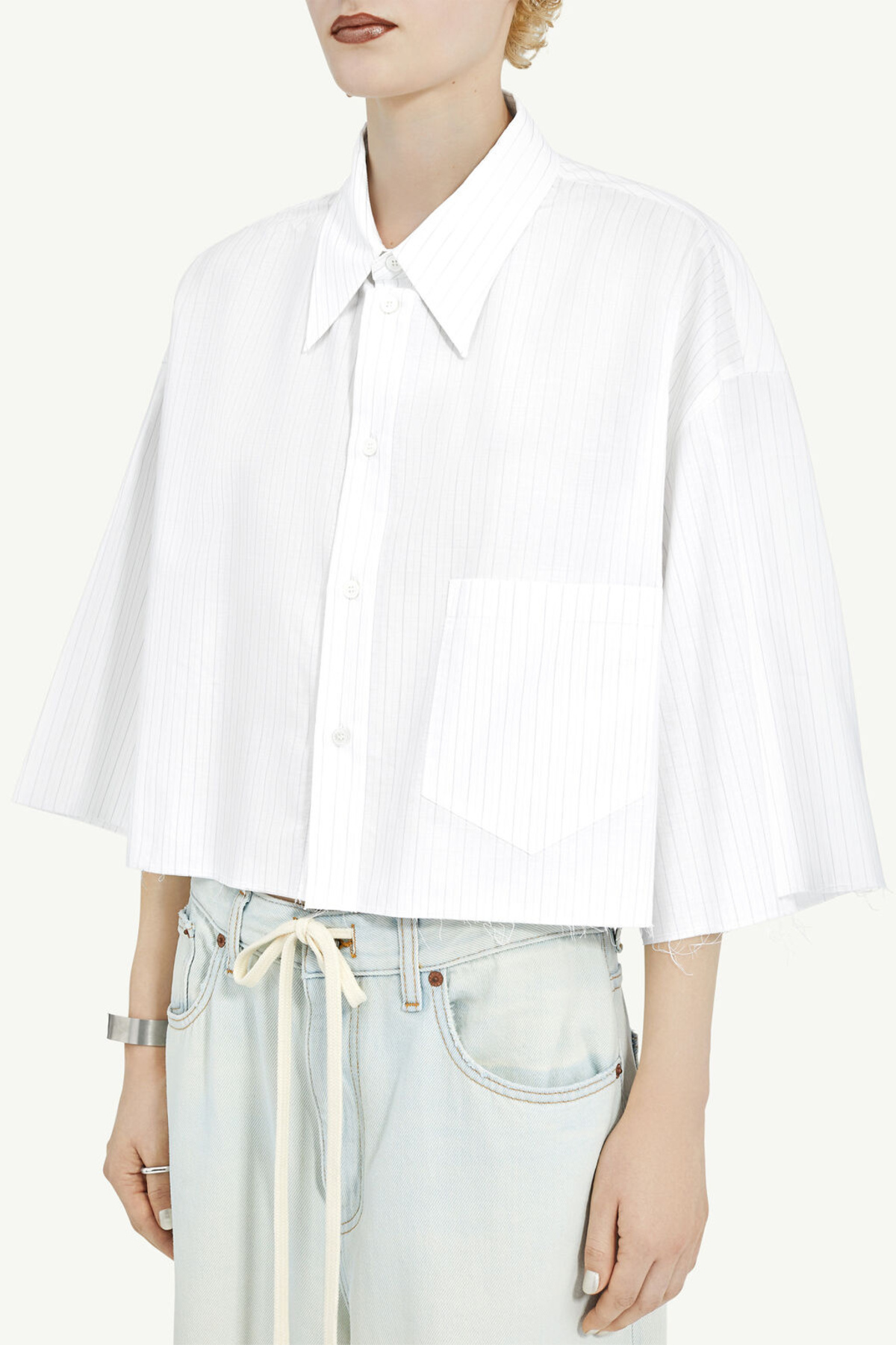 MM6 Maison Margiela Short Sleeved Oversized Cropped Button Up - White ...