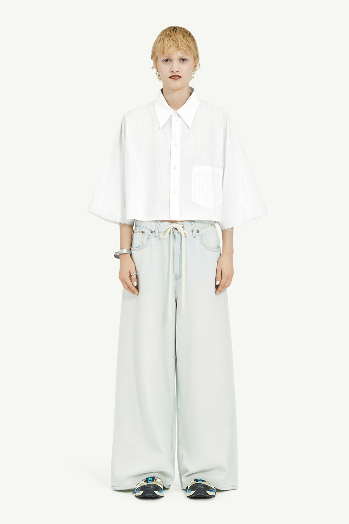 MM6 Maison Margiela Short Sleeved Oversized Cropped Button Up - White ...